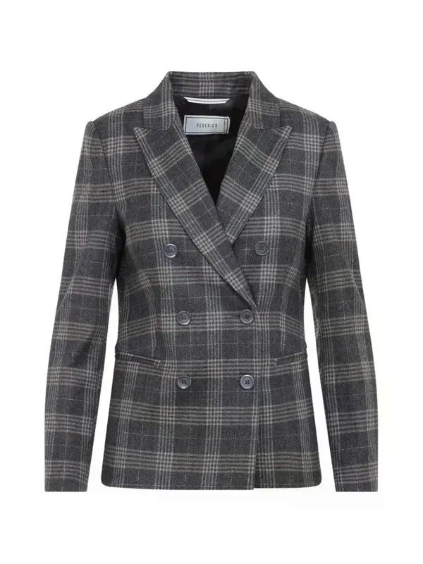 Peserico Double-breasted Check-pattern Blazer - Grey