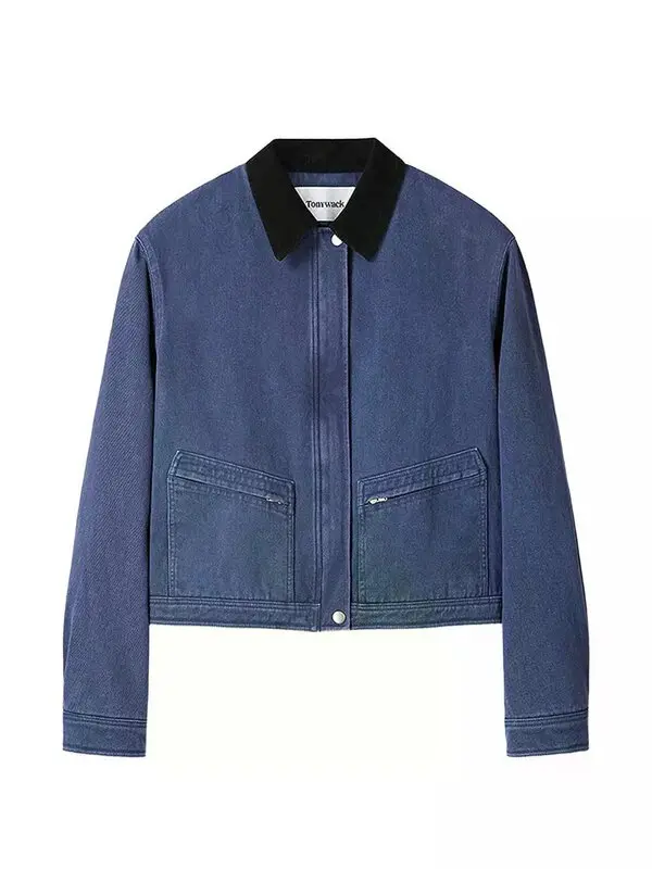 TONYWACK Corduroy-collar Cropped Denim Jacket