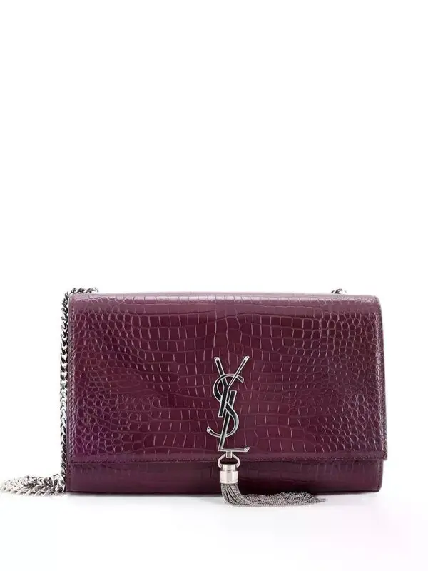 Saint Laurent Classic Monogram Tassel Crocodile Embossed Leather Medium Crossbody Bag - Purple