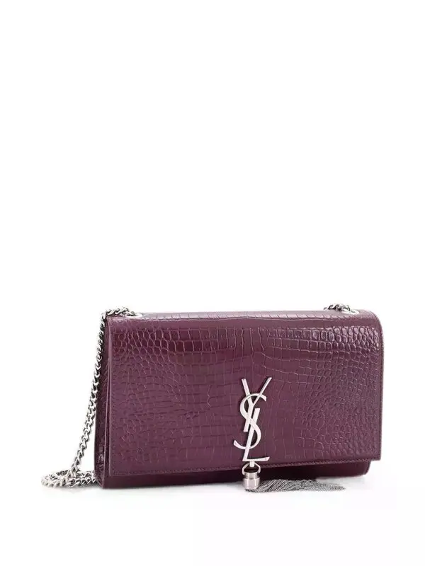 Saint Laurent Classic Monogram Tassel Crocodile Embossed Leather Medium Crossbody Bag