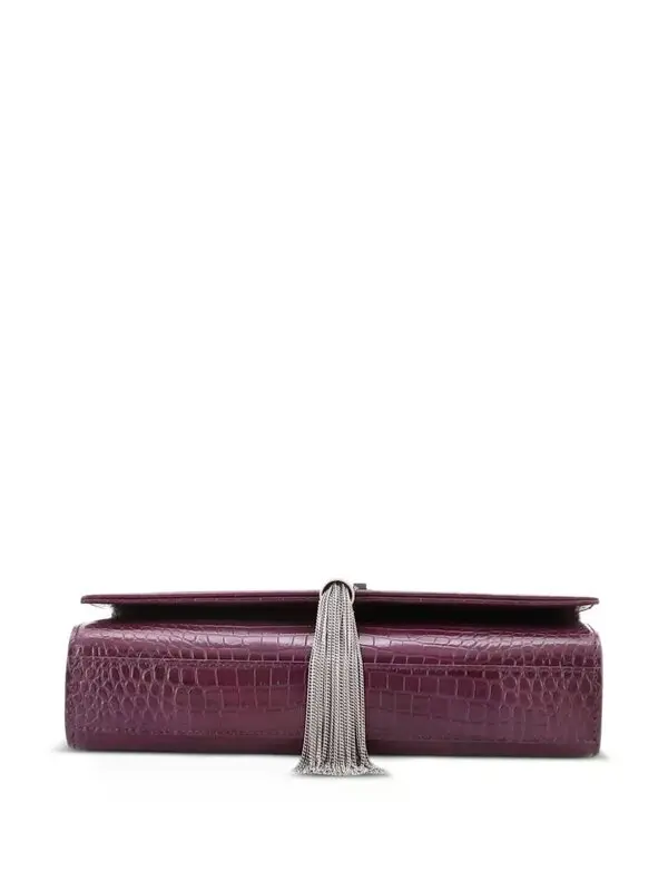 Saint Laurent Monogram Tassel Crocodile Embossed Leather Medium Crossbody Bag - Purple