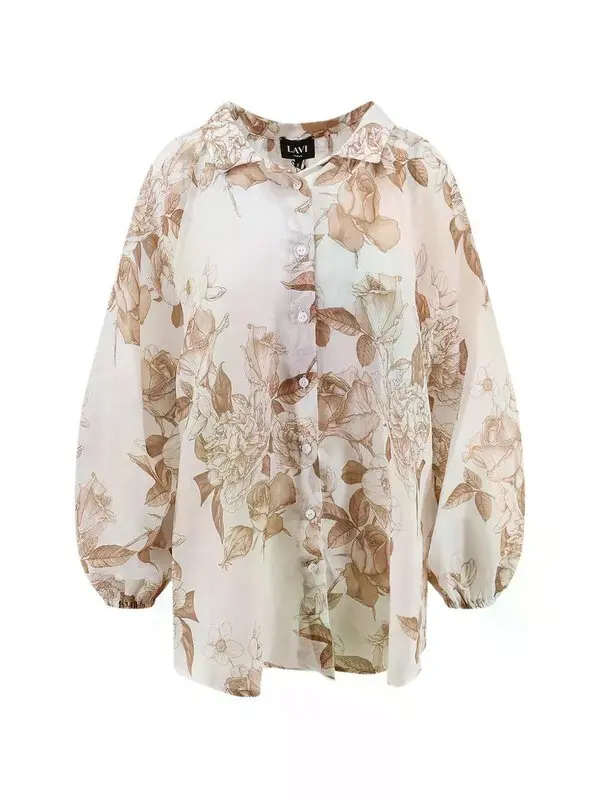 LAVI COUTURE Afrodite Floral-print Puff-sleeve Shirt - White