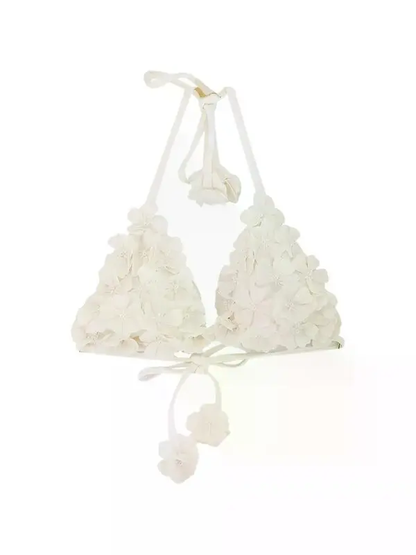 PatBO Sunstone Floral-appliqué Beaded Bikini Top - White