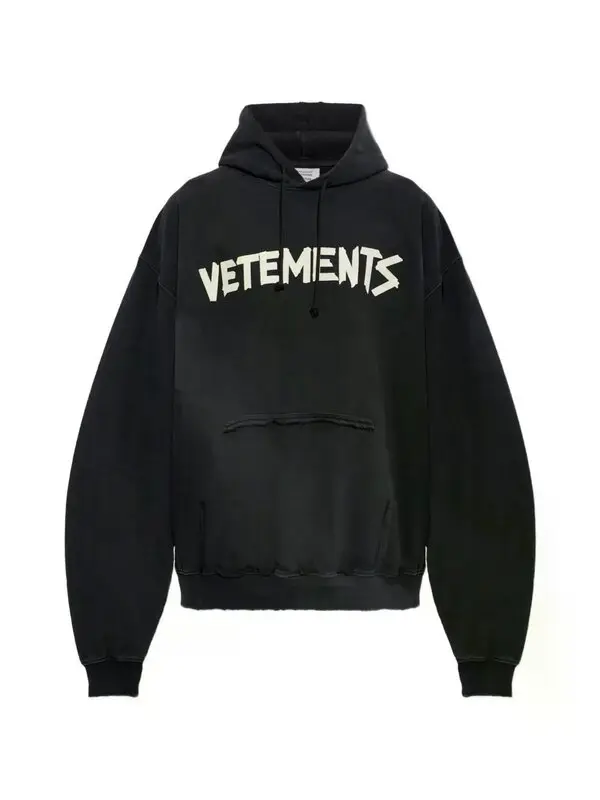 Vetements Logo-print Distressed Hoodie - Black