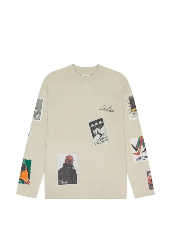 LES DEUX Stamp-print Long-sleeve T-shirt - Neutrals