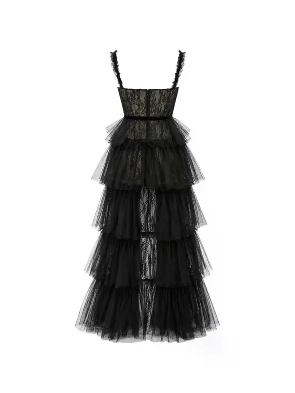 AKNVAS Tiered Lace-overlay Gown