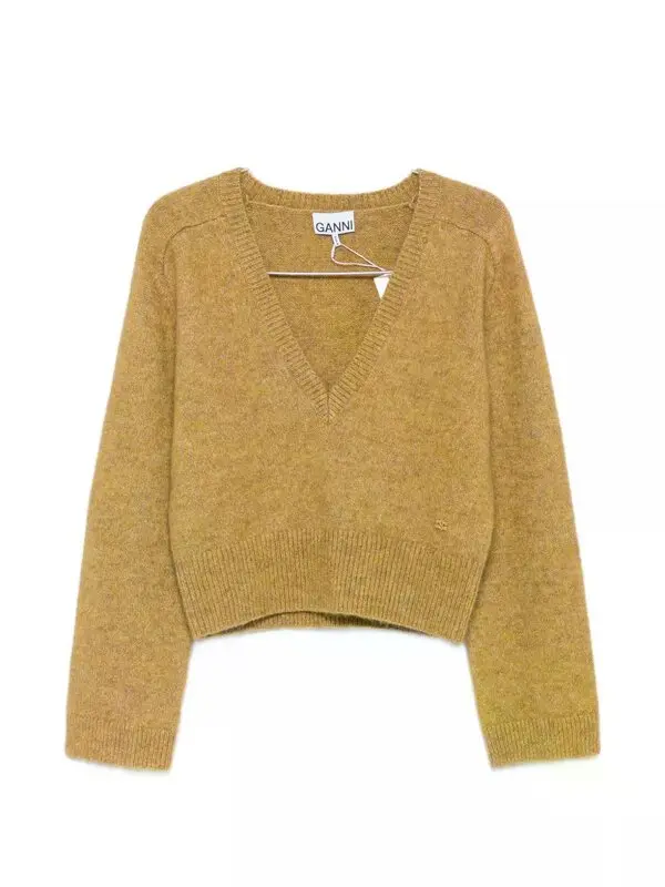 GANNI Ribbed-trim V-neck Sweater