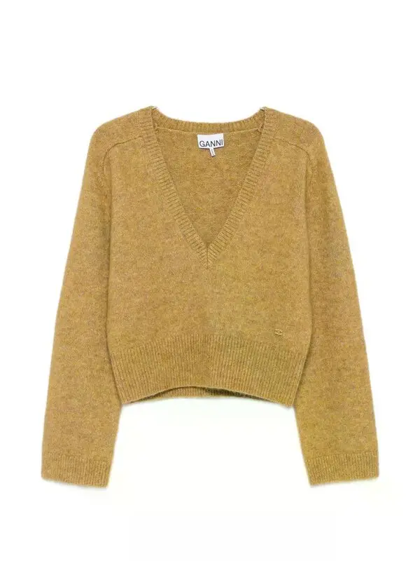 GANNI V-neck Knit Sweater - Yellow