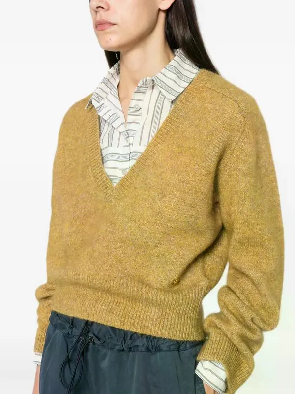 GANNI V-neck Knit Sweater - Yellow