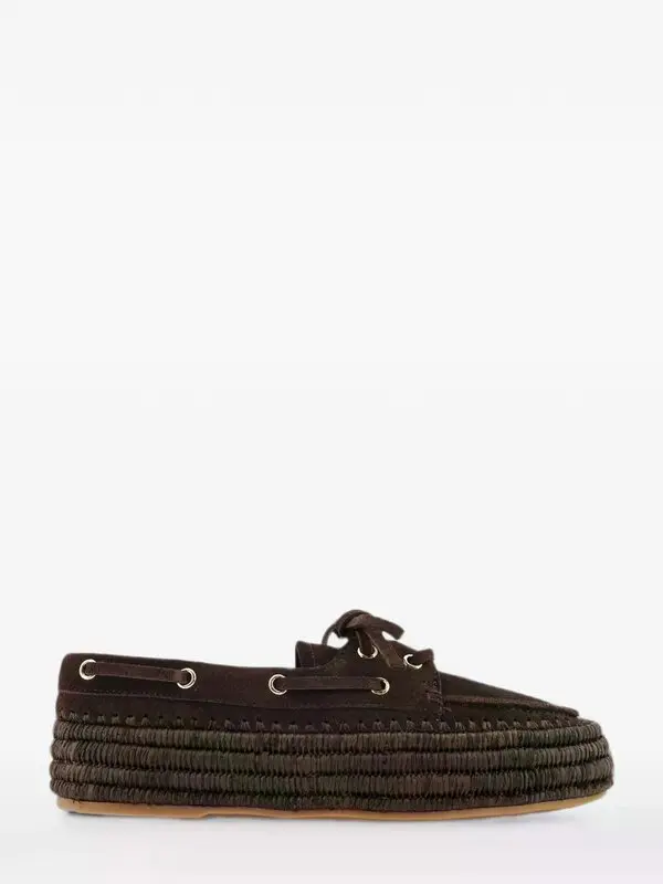 PALOMA BARCELO Penelope Suede Raffia Loafers - Brown
