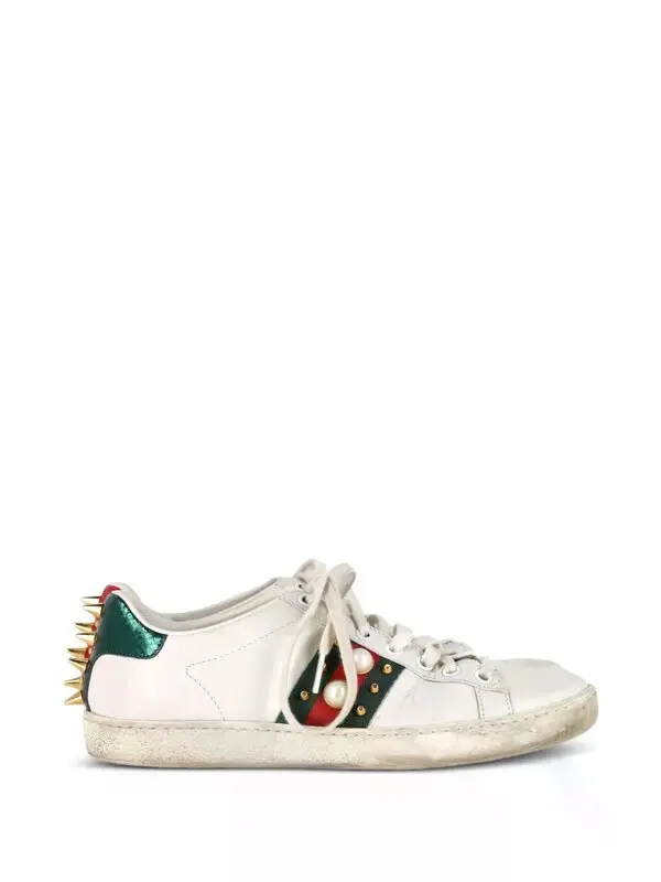 Gucci Ace Faux Pearl Embellished Sneakers - White