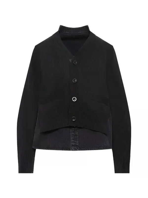 Sacai Denim-panelled Knit Cardigan - Black