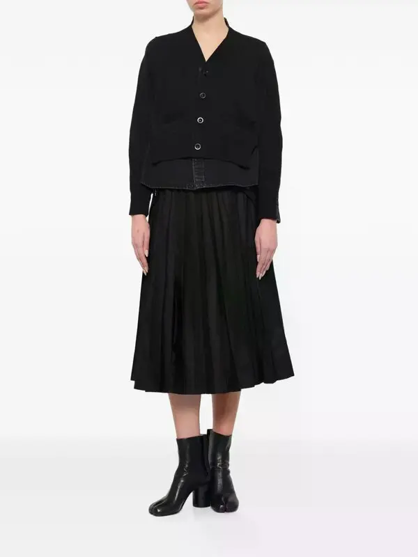 Sacai V-neck Cardigan With Denim Paneling