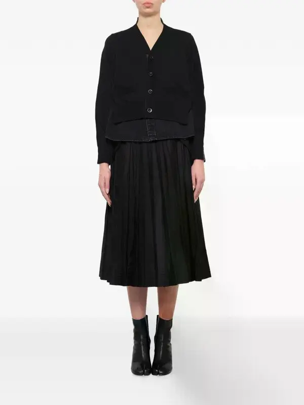 Sacai V-neck Cardigan With Denim Paneling