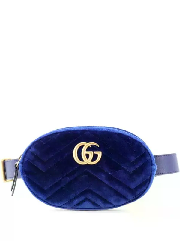 Gucci Gg Marmont Matelasse Velvet Belt Bag - Blue