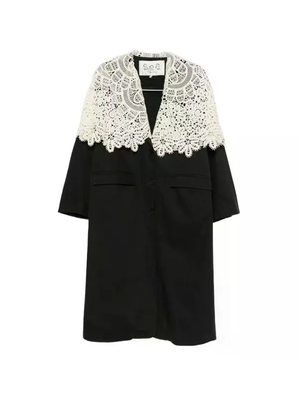 Sea Alina Lace-collar Coat - Black