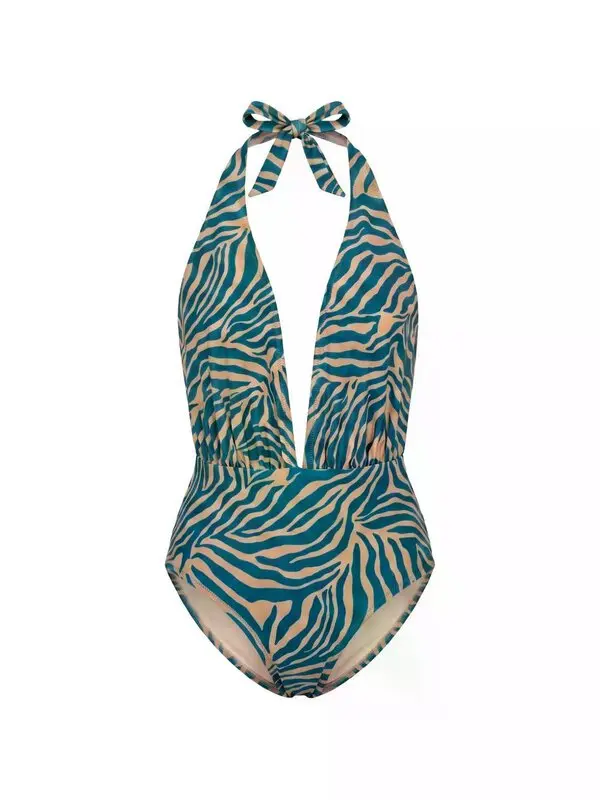 Anjuna Zebra-print Halterneck Swimsuit