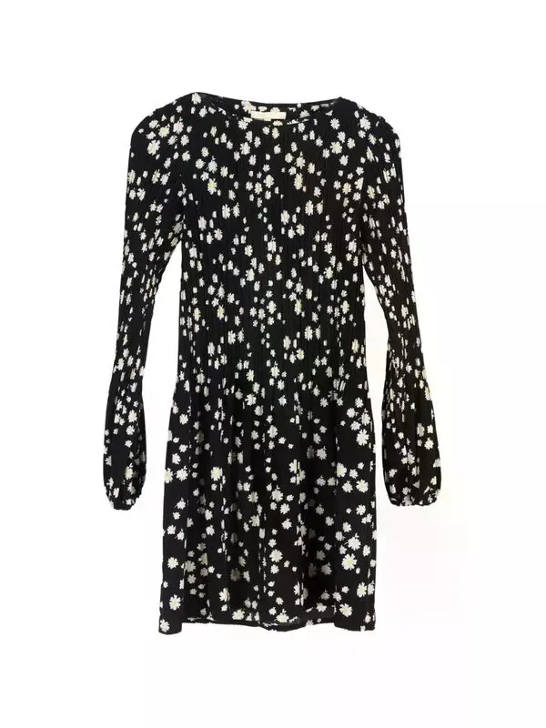 Maje Rockiz Pleated Daisy-print Dress With Long Sleeves - Black