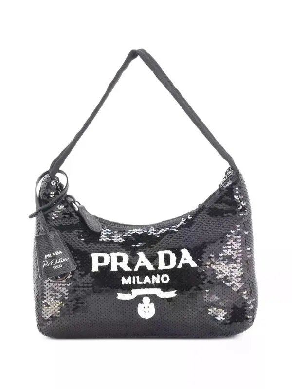 Prada Re-edition 2000 Sequined Mini Hobo Bag - Black