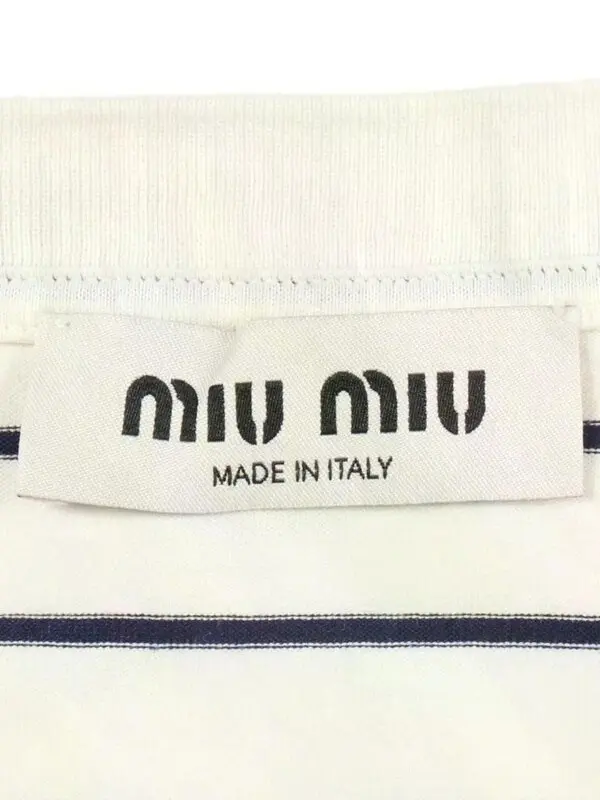 Miu Miu Cropped T-shirt With Horizontal Stripes And Logo Patch