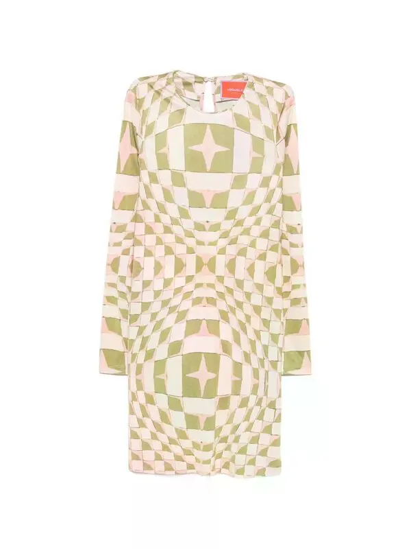 La DoubleJ Geometric Print Long Sleeve Midi Dress - Neutrals