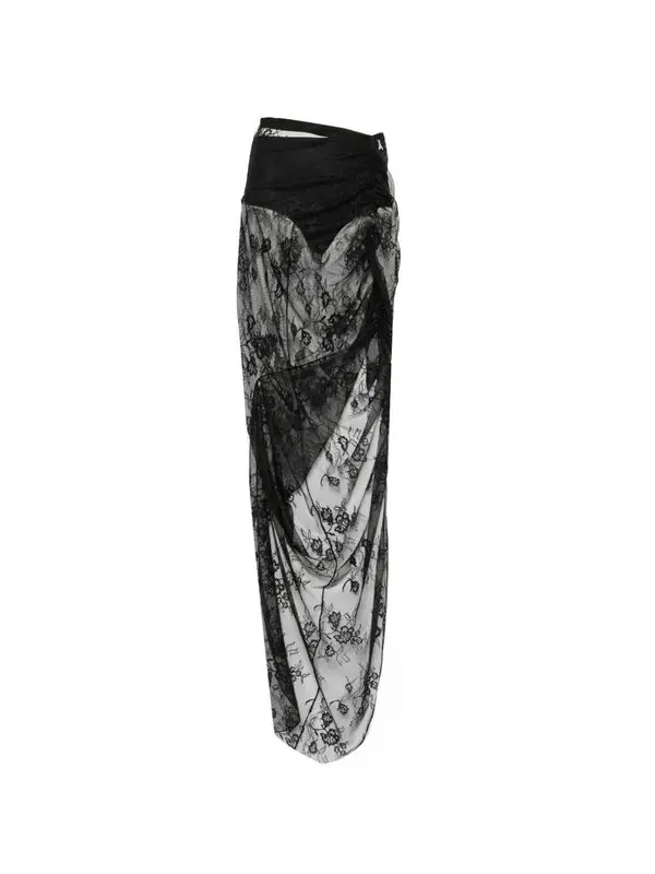 Patrizia Pepe Asymmetric Lace Maxi Skirt - Black