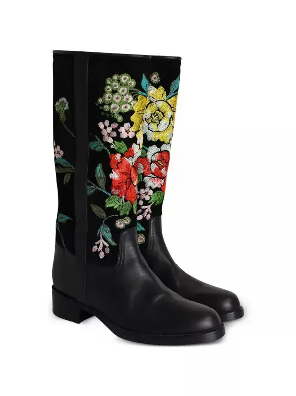 Etro Floral Embroidered Knee-high Boots - Black