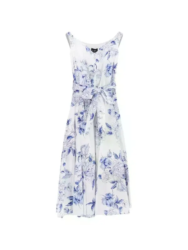 LAVI COUTURE Floral Print V-neck Sleeveless Midi Dress