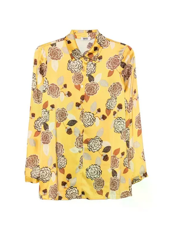 SIYU Floral Print Long Sleeve Shirt - Yellow