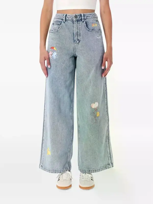 Adidas Embroidered Trefoil-logo Jeans - Blue