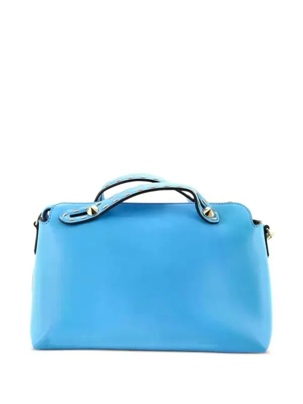 Fendi Logo Stitched Leather Medium Satchel - Blue