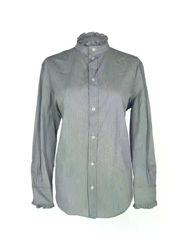 Celine Ruffle-neckline Stripe Blouse - Blue
