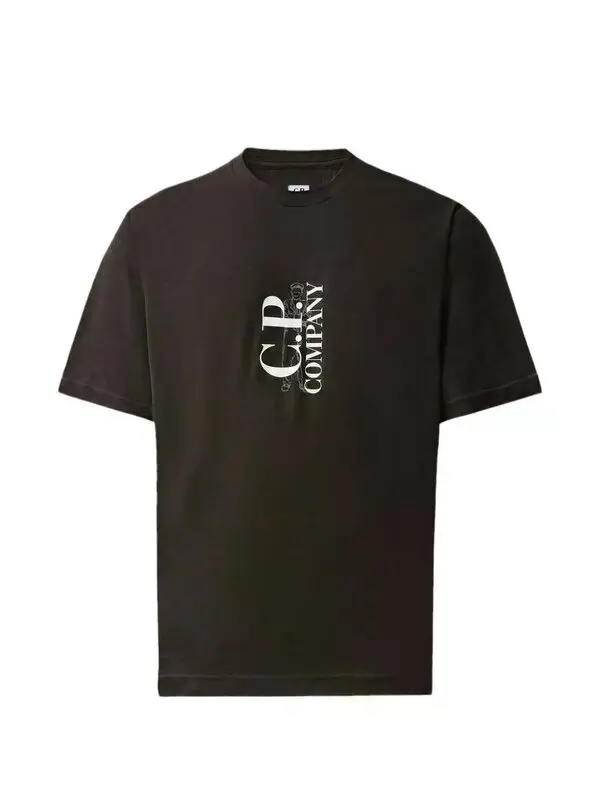 C.P. COMPANY 30/1 Jersey Short Sleeve Vertical Logo T-shirt - Black