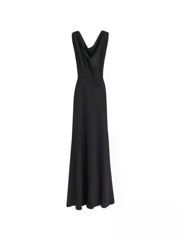 ACTUALEE Satin Maxi Dress With Plunging Back - Black