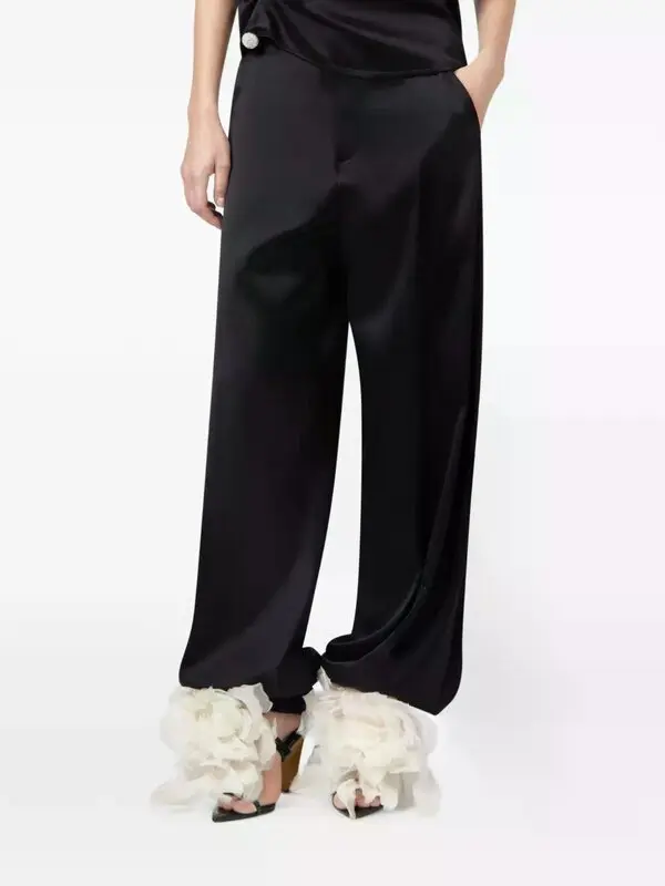 Giuseppe Di Morabito Satin Floral Appliqué Wide Leg Trousers - Black