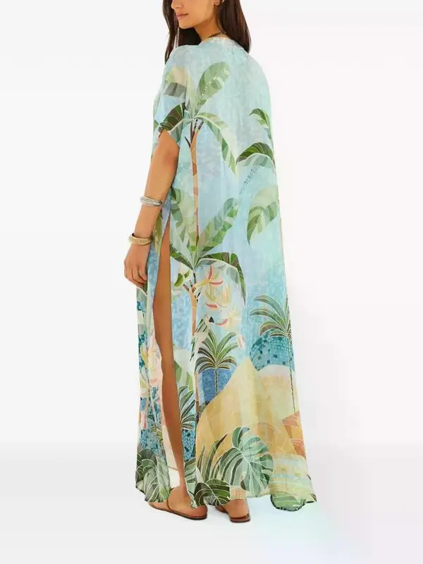 Farm Rio Embroidered Side-slits Maxi Kimono
