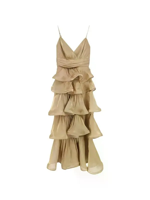 ACTUALEE Ruffled Tiered Maxi Dress - Neutrals