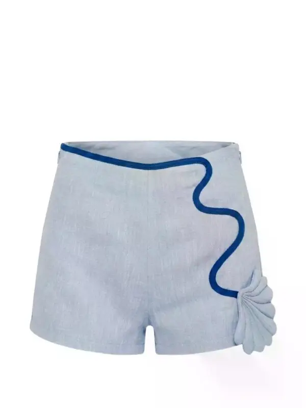 Azulu Naomi Wavy-trim Shell-patch Shorts - Blue