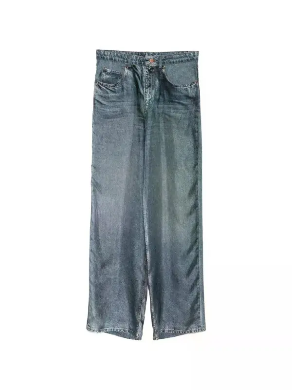 PIERRE-LOUIS MASCIA Aloe Denim-print Silk Trousers - Blue