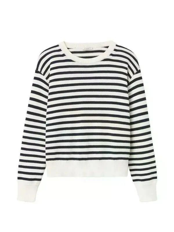 Lafayette 148 New York Striped Crew-neck Sweater - White
