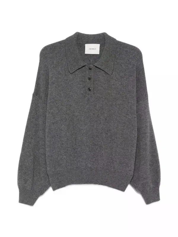 LISA YANG Etta Cashmere Polo Collar Sweater - Grey