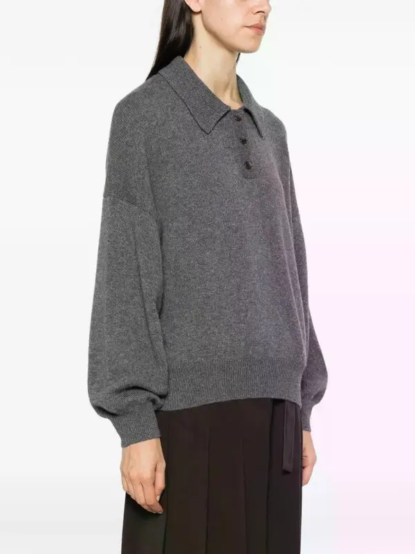 LISA YANG Etta Cashmere Polo Collar Sweater - Grey