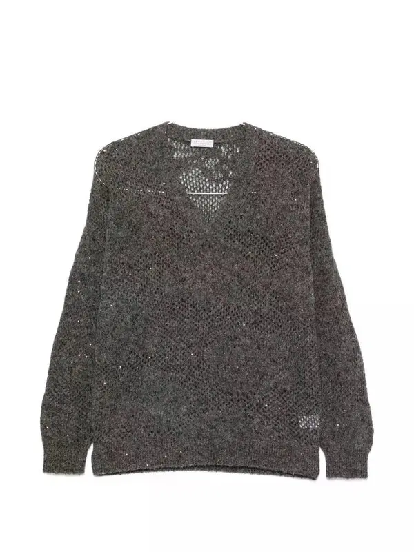 Brunello Cucinelli Sequin-embellished Open-knit Sweater - Grey