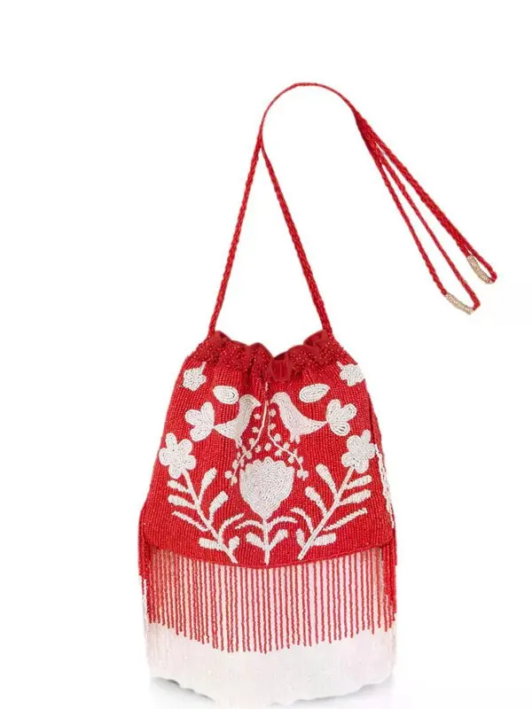 Antik Batik Beaded Fringed Shoulder Bag - Red