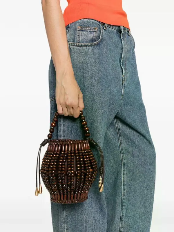 Cult Gaia Lanterna Beaded Top-bucket Bag - Brown