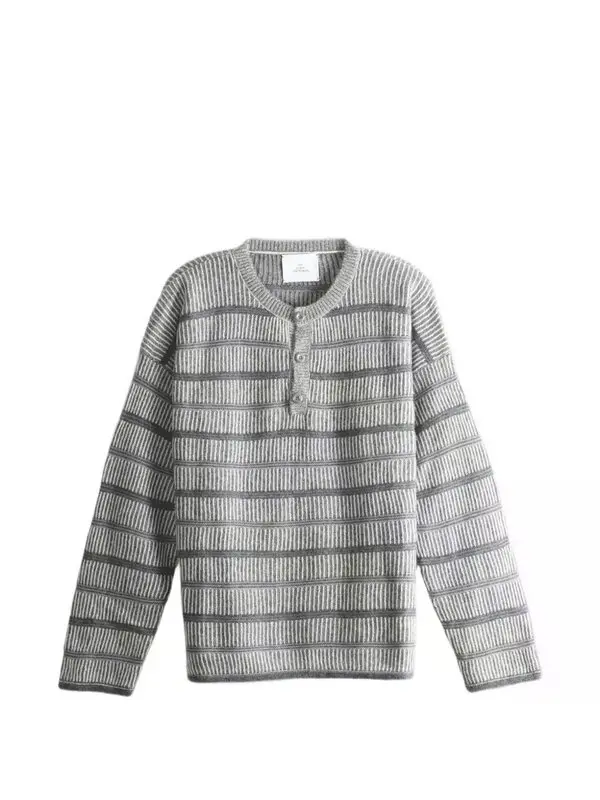 THE ELDER STATESMAN Striped Button-neck Sweater