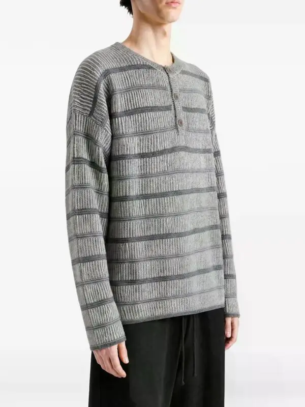 THE ELDER STATESMAN Striped Button-neck Sweater