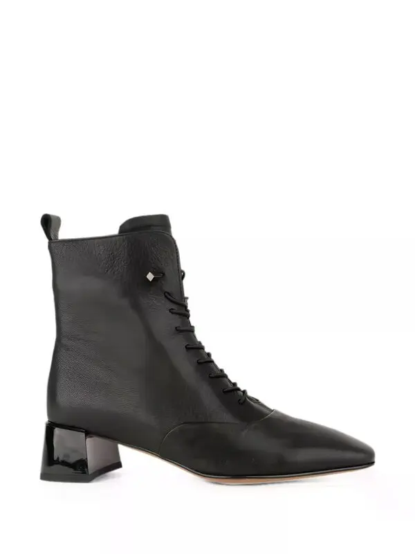 LINDA BAUMANN Lace-up Leather Ankle Boots - Black