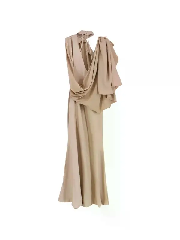 ACTUALEE Draped Satin-band Maxi Dress - Neutrals