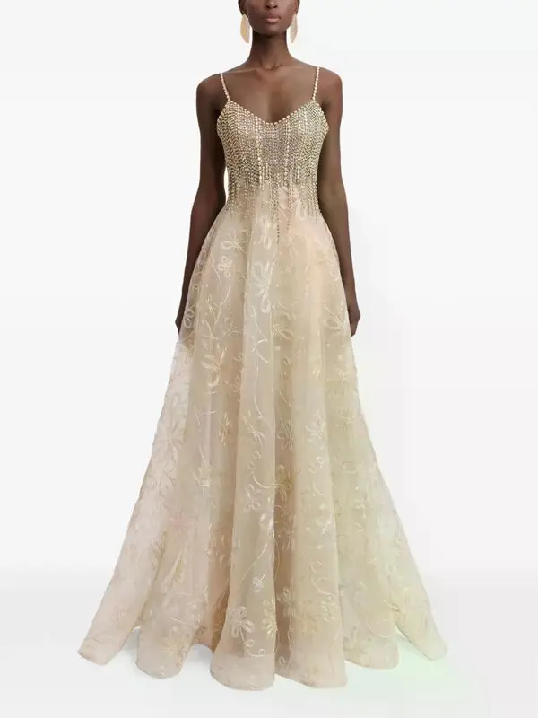 GEMY MAALOUF Embroidered Tulle Maxi Dress